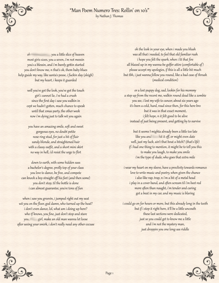 "Man Poem Numero Tres: Rollin' on 10's" by Nathan J. Thomas - Paper ...